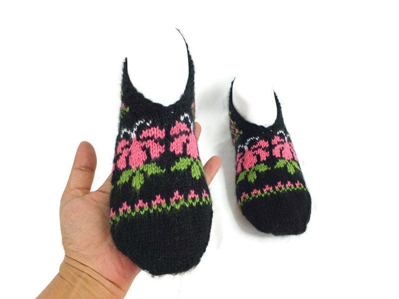 Women's Black Home Slippers, Crochet Slipper Socks, House Shoes Women ...